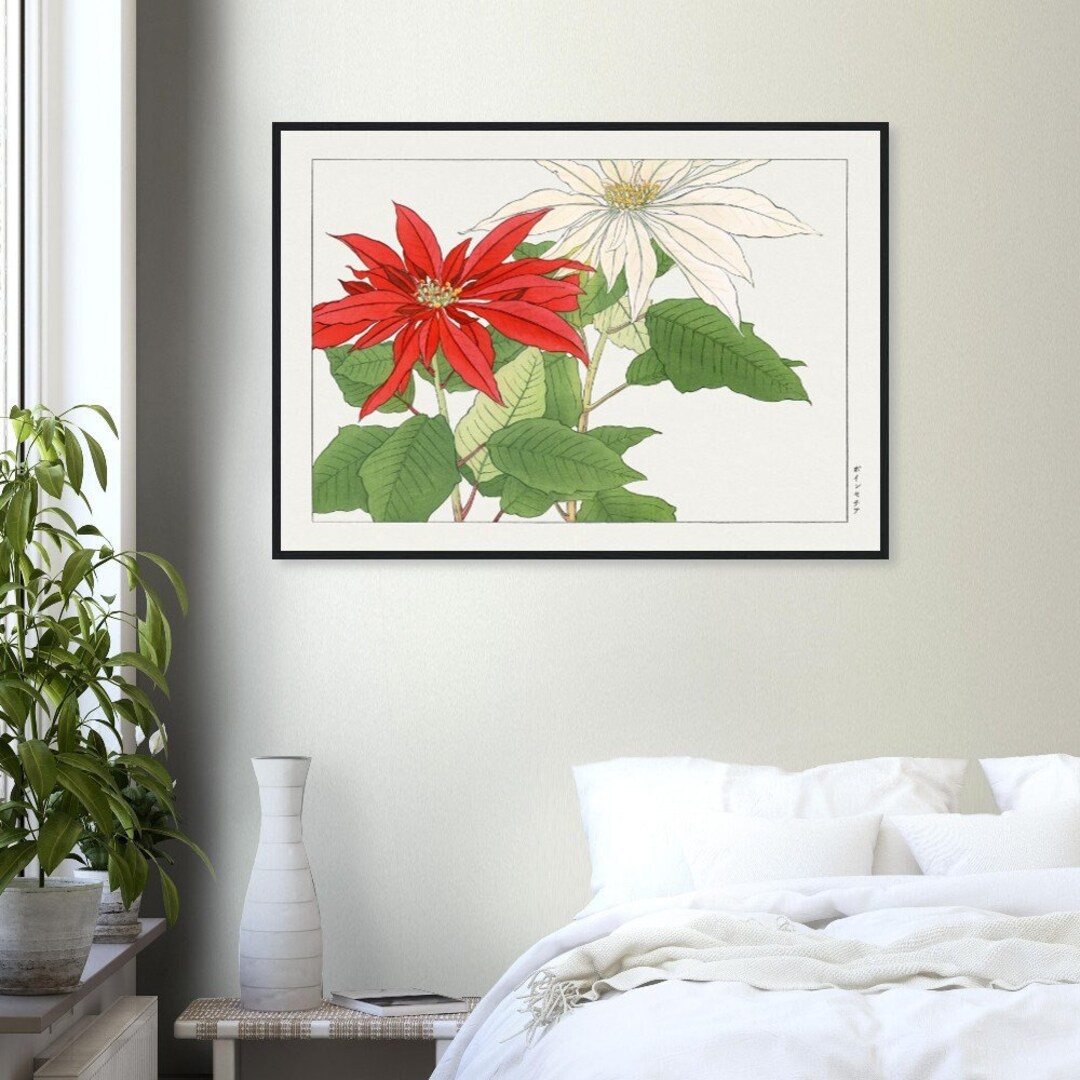 Poinsettia Flowers Japanese Vintage Floral Ukiyoe Woodblock Art ...