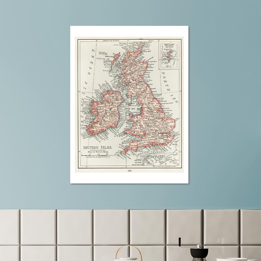 1900 Vintage British Isles Map Art Print England Scotland Wales Ireland ...