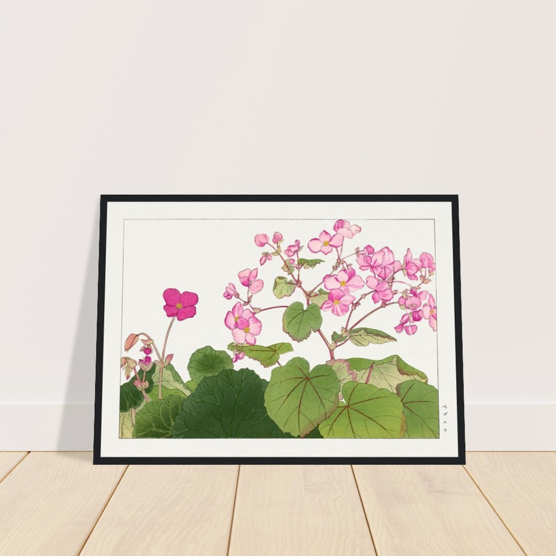 Pink Begonia Flowers Japanese Vintage Floral Ukiyo-e Woodblock Art ...