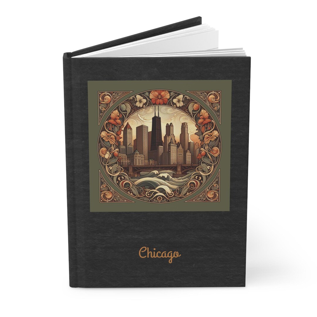 Art Nouveau Chicago Skyline - Personalized Ruled Line Notebook ...