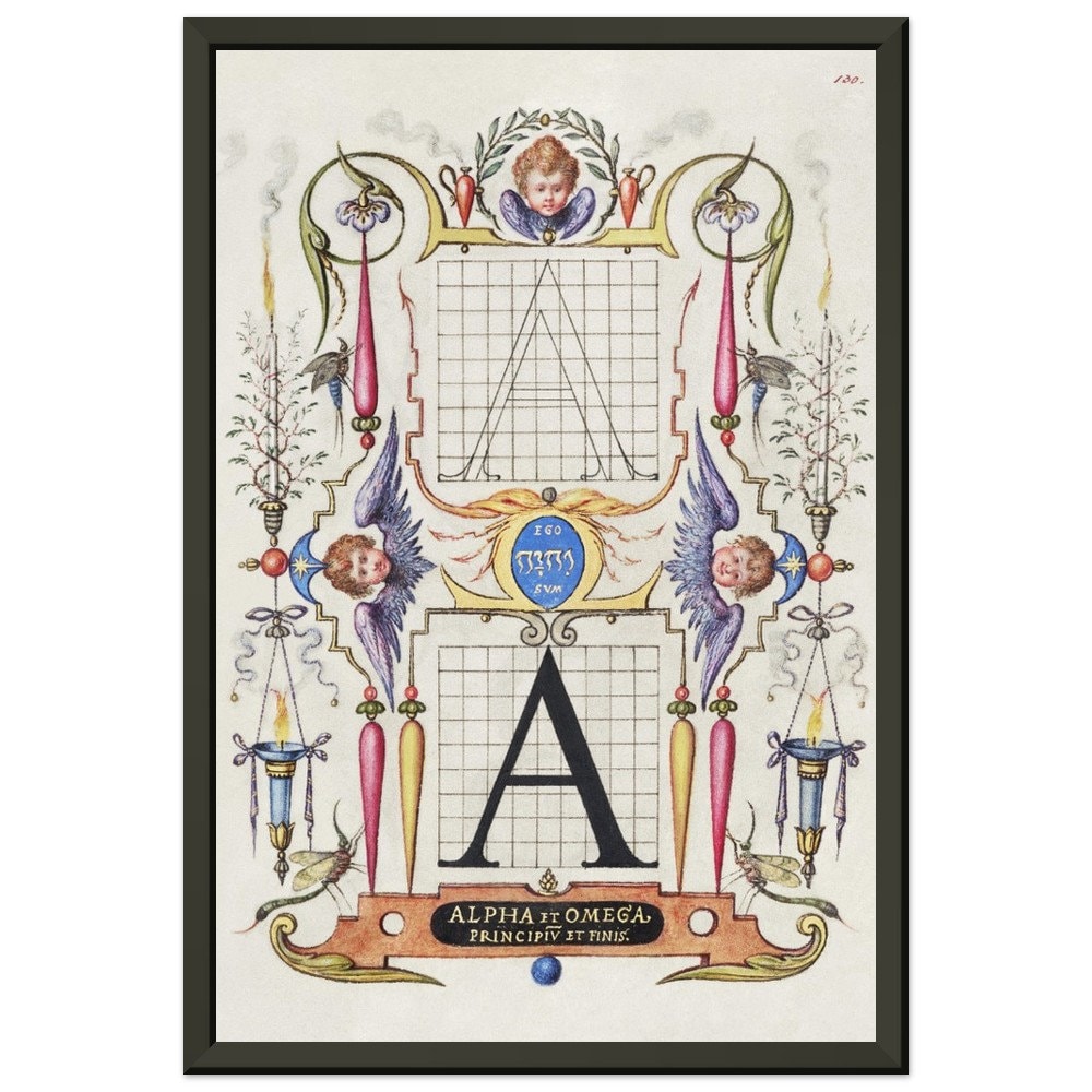 Letter A Calligraphy Guide Angel 16th Century Vintage Art Reproduction ...