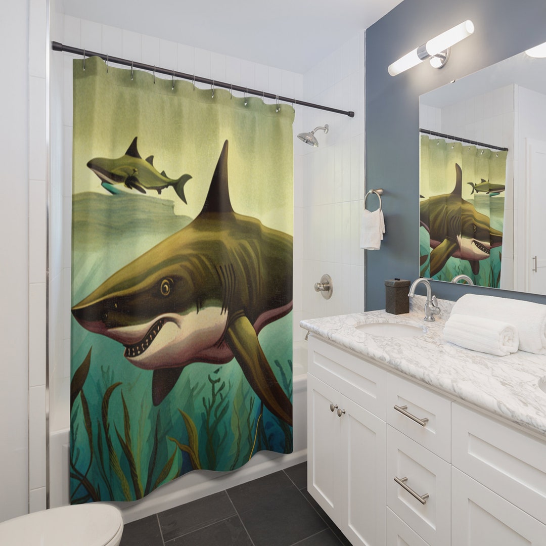 Swimming Shark Sharks Big Fish Ocean Waves Sea Animal Maritime Bathroom ...