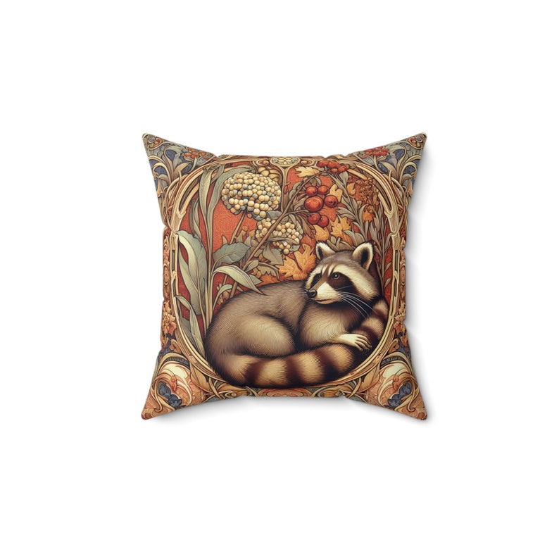 RACCOON Art Nouveau William Morris Style Spun Polyester Square PILLOW ...