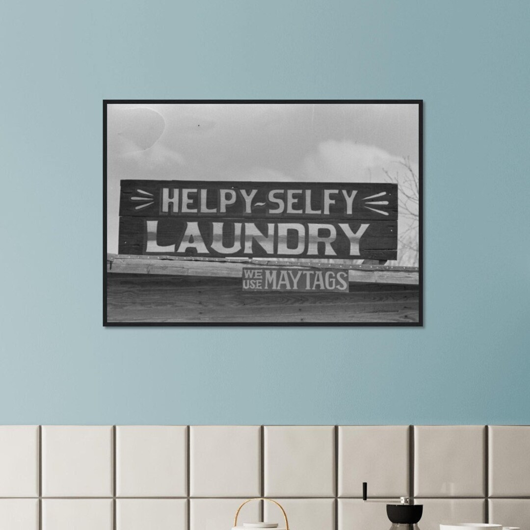 Helpy Selfy Laundry Sign Texas Vintage Black and White Photo Premium ...