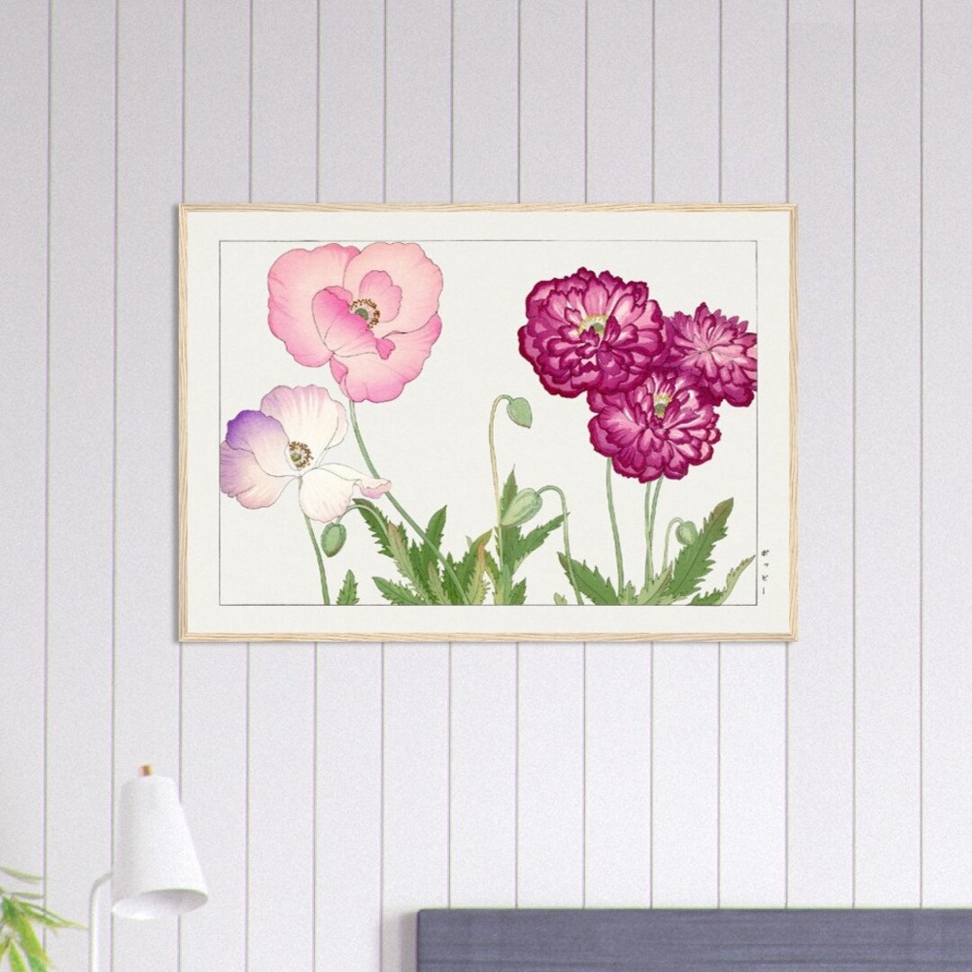 POPPY Flowers Japanese Vintage Floral Ukiyoe Woodblock Art Tanigami ...