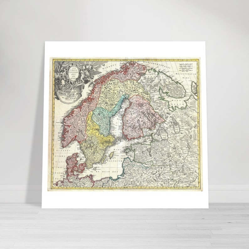 1730 Vintage Scandinavia Map Norway Sweden Denmark Finland Art Print Premium Matte Paper Poster ...