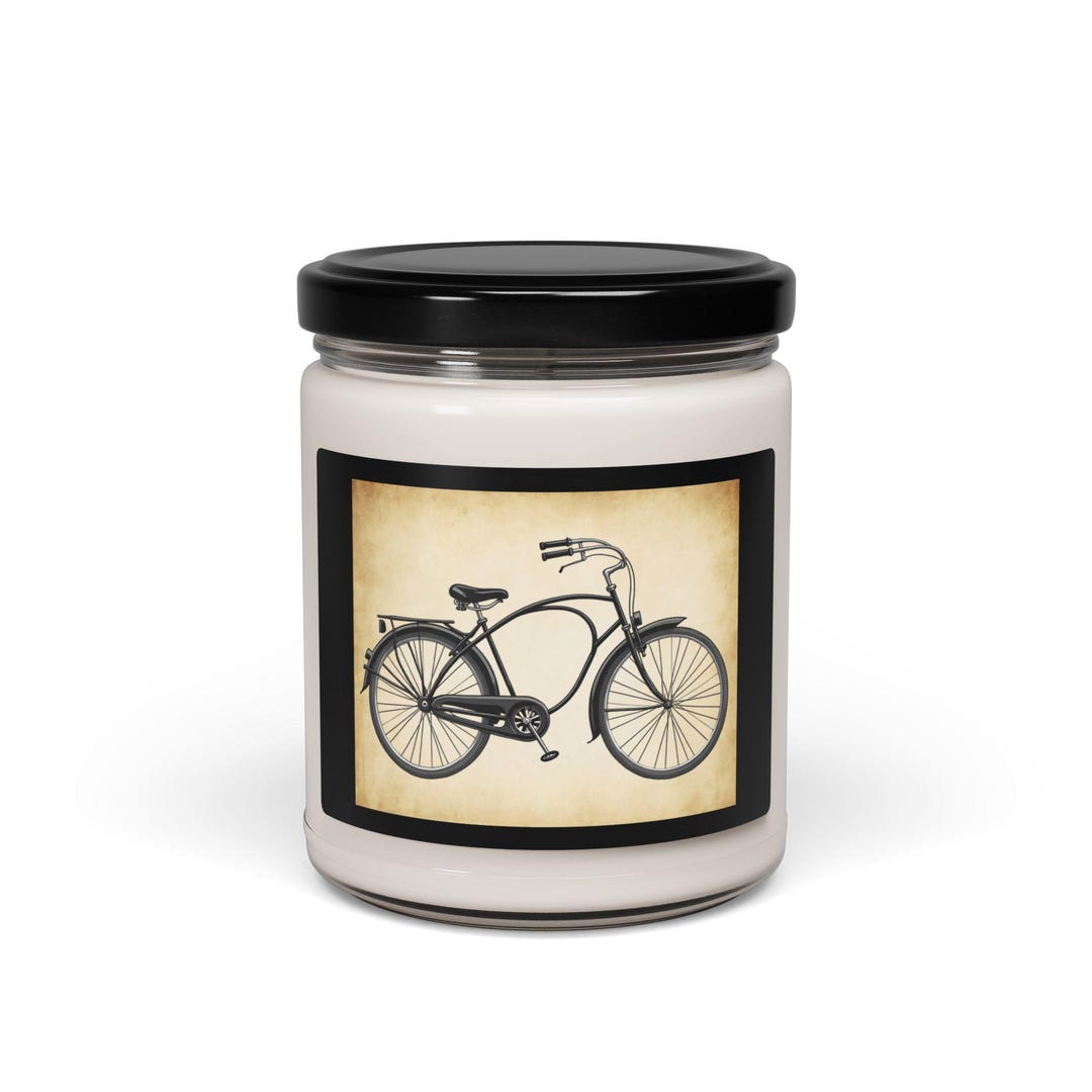 Vintage Bicycle Illustration - Scented or Unscented Soy Wax Candle ...