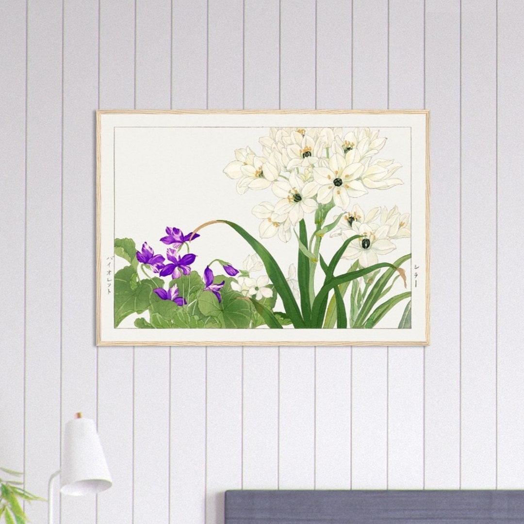 Violets and Scilla Flowers Japanese Vintage Floral Ukiyoe Woodblock Art ...