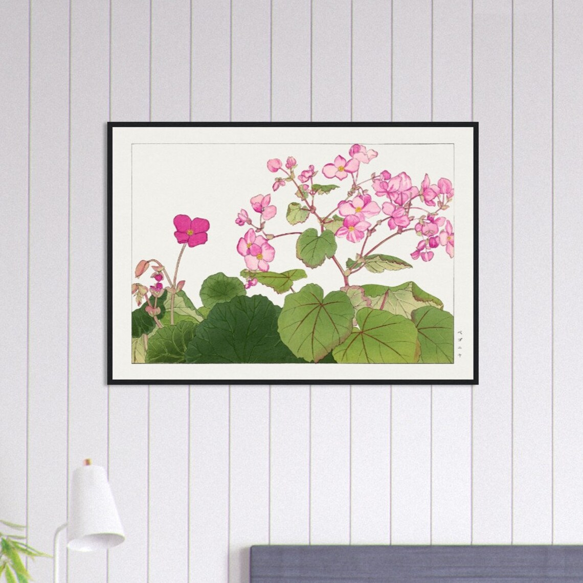 Pink Begonia Flowers Japanese Vintage Floral Ukiyo-e Woodblock Art ...