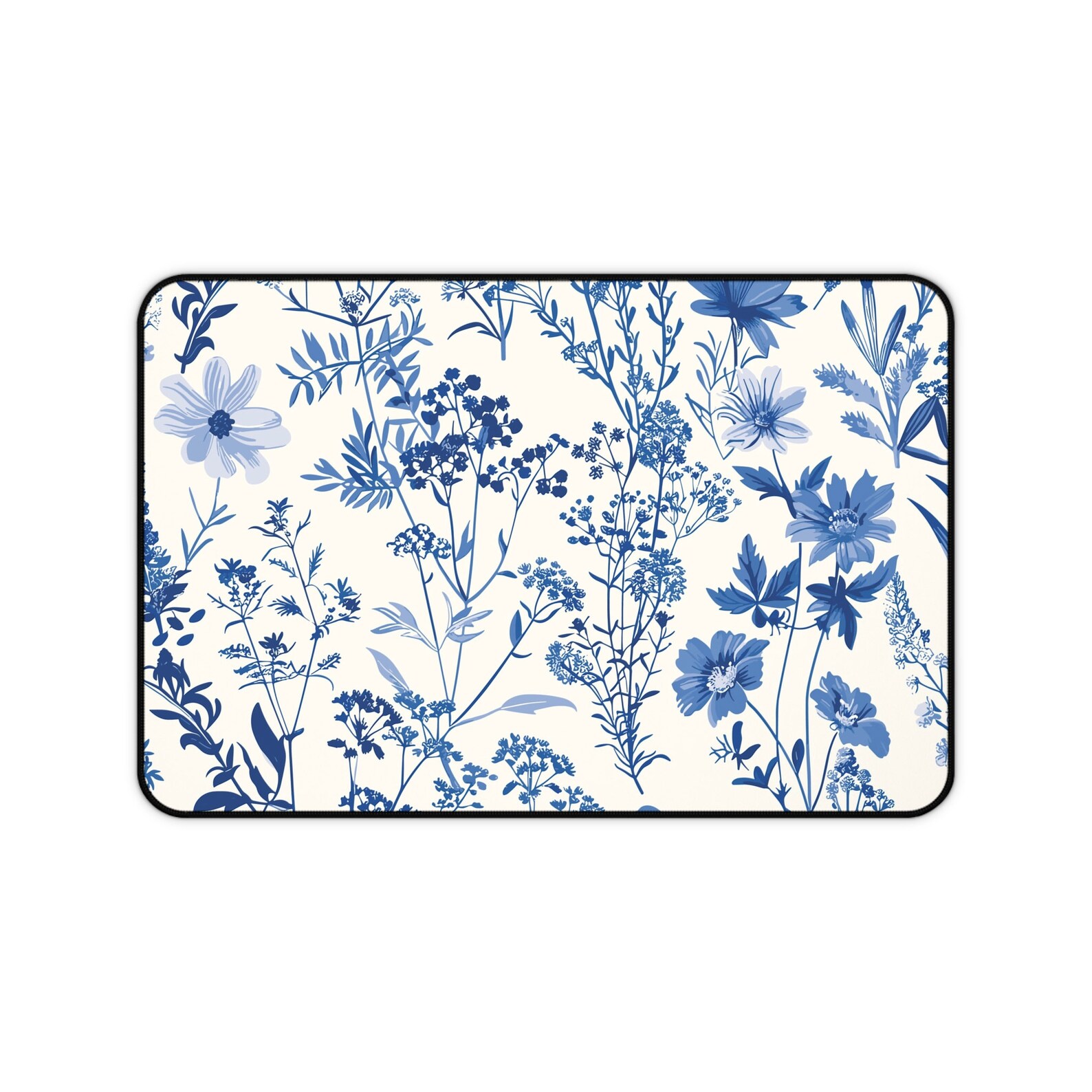 Blue Flowers Floral Toile Pattern Desk Mat Keyboard Mat Gaming Mousepad ...