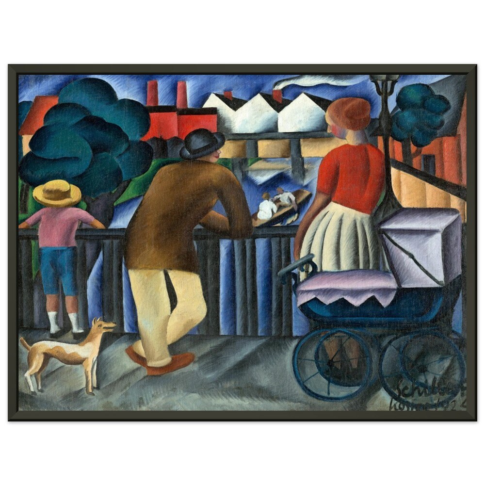 Urban Theme Family River Bridge Gejza Schiller Hungary Vintage Cubism ...