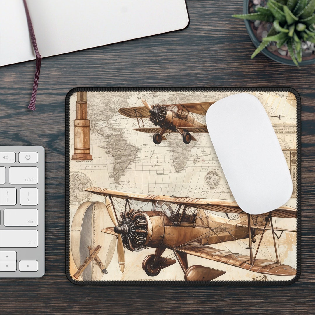 Vintage Airplane Aviation Pattern 9 X 7 Inch Neoprene Gaming Mouse Pad ...