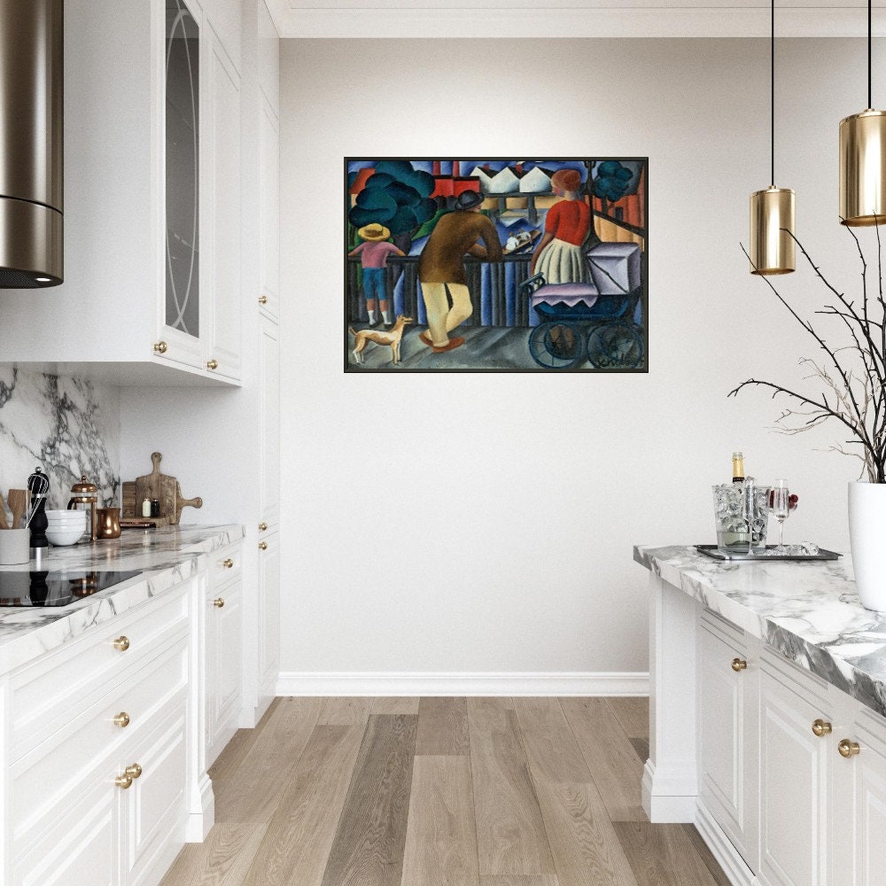 Urban Theme Family River Bridge Gejza Schiller Hungary Vintage Cubism ...