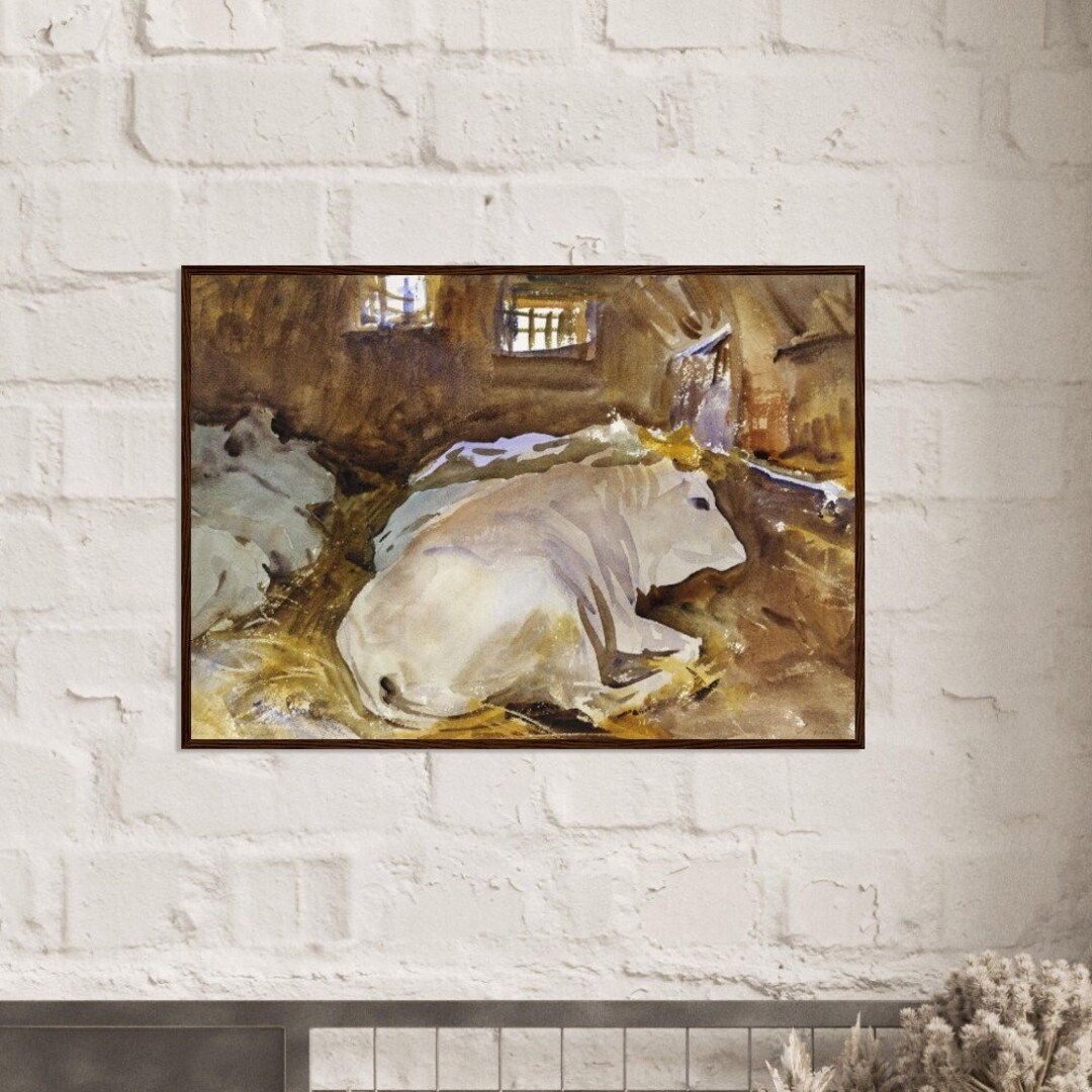 Oxen Cow Barn Watercolor Illustration Vintage Art Reproduction Premium ...