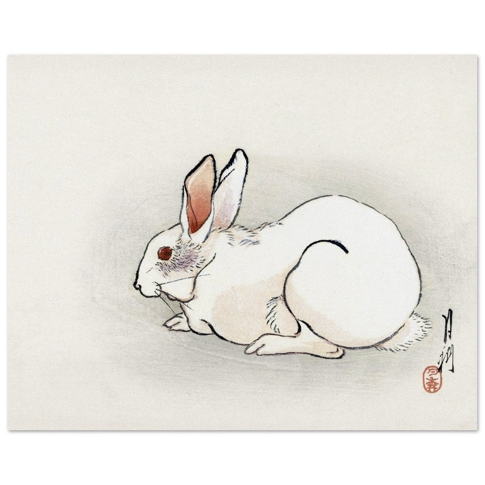 White Rabbit Bunny Animal Japan Ogata Gekko Vintage Japanese Asian Art ...