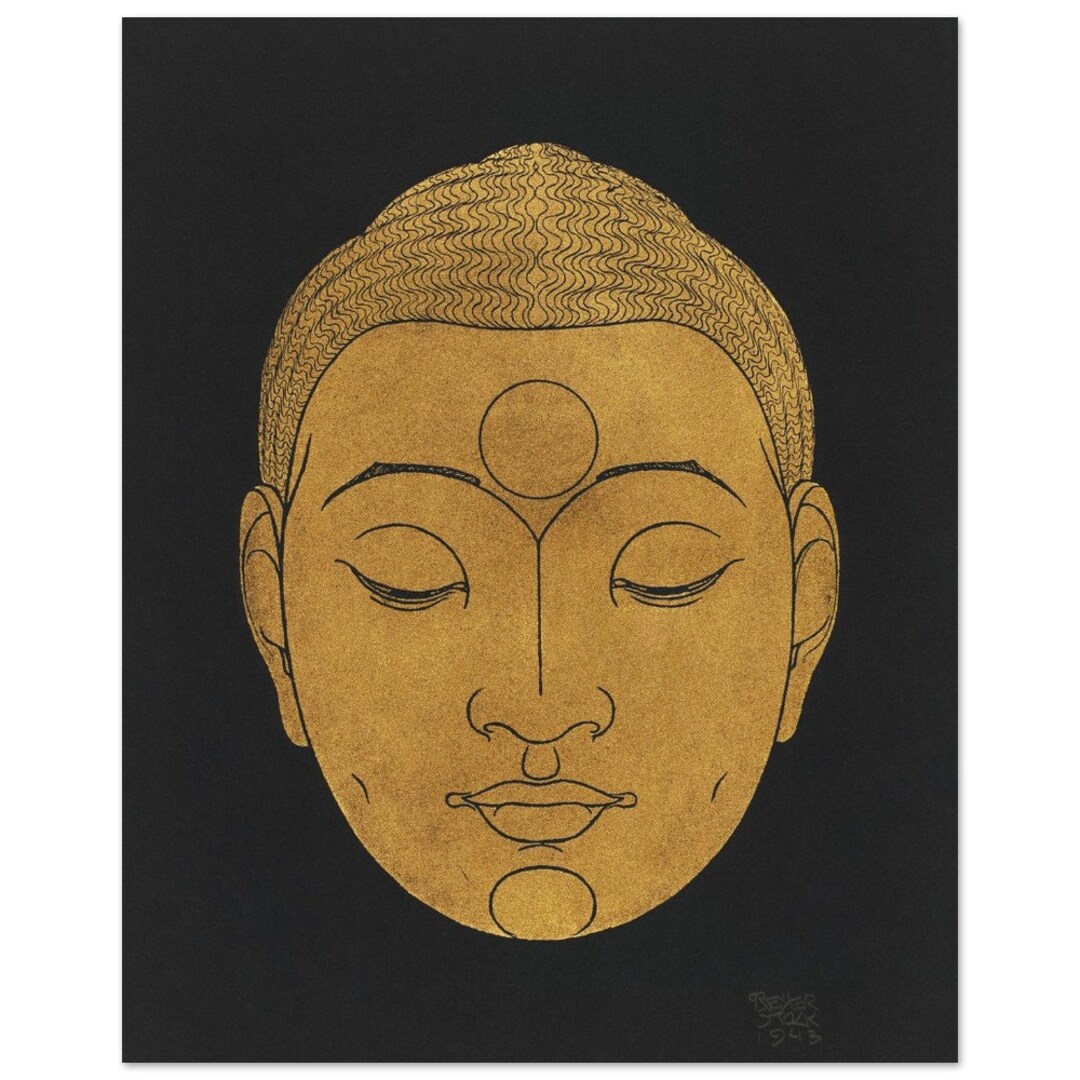 Head of Buddha Buddhism Meditation Peaceful Face Vintage Art Print ...