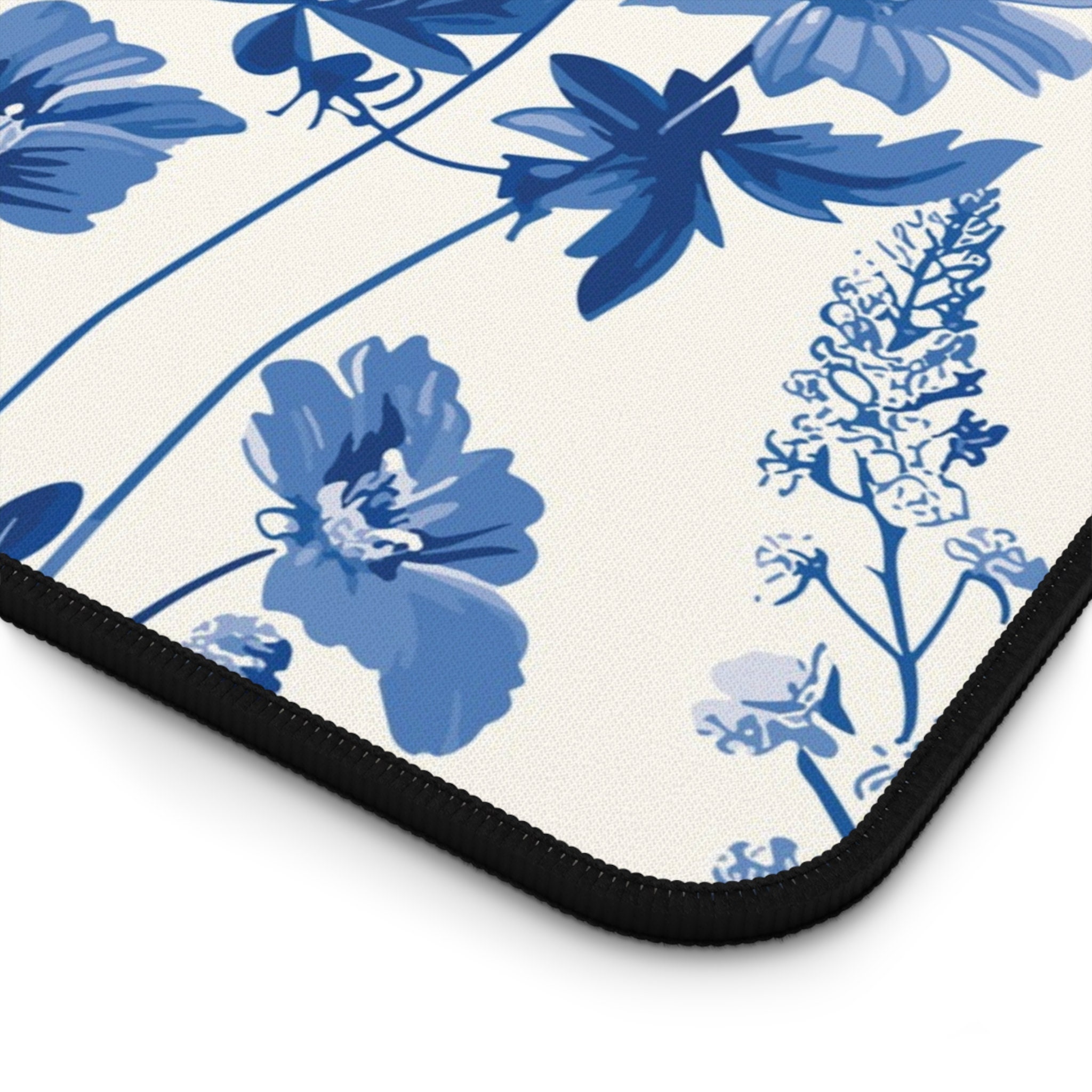 Blue Flowers Floral Toile Pattern Desk Mat Keyboard Mat Gaming Mousepad ...