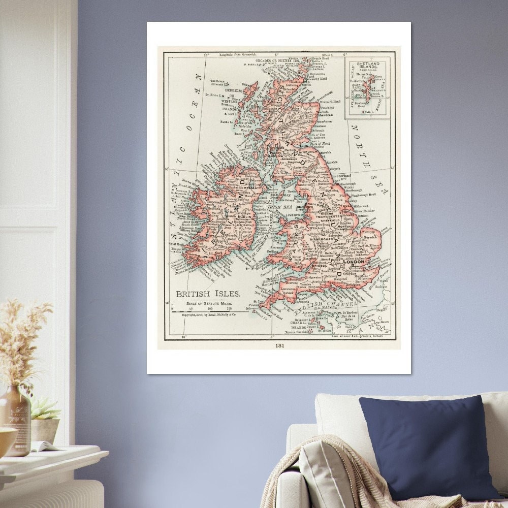 1900 Vintage British Isles Map Art Print England Scotland Wales Ireland ...