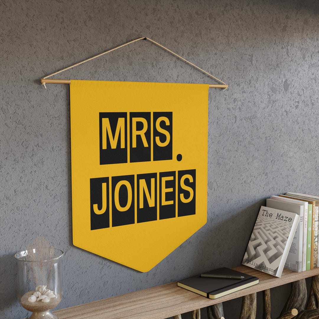 Personalized Teacher Name - Retro Block Font Banner - Classroom Pennant ...
