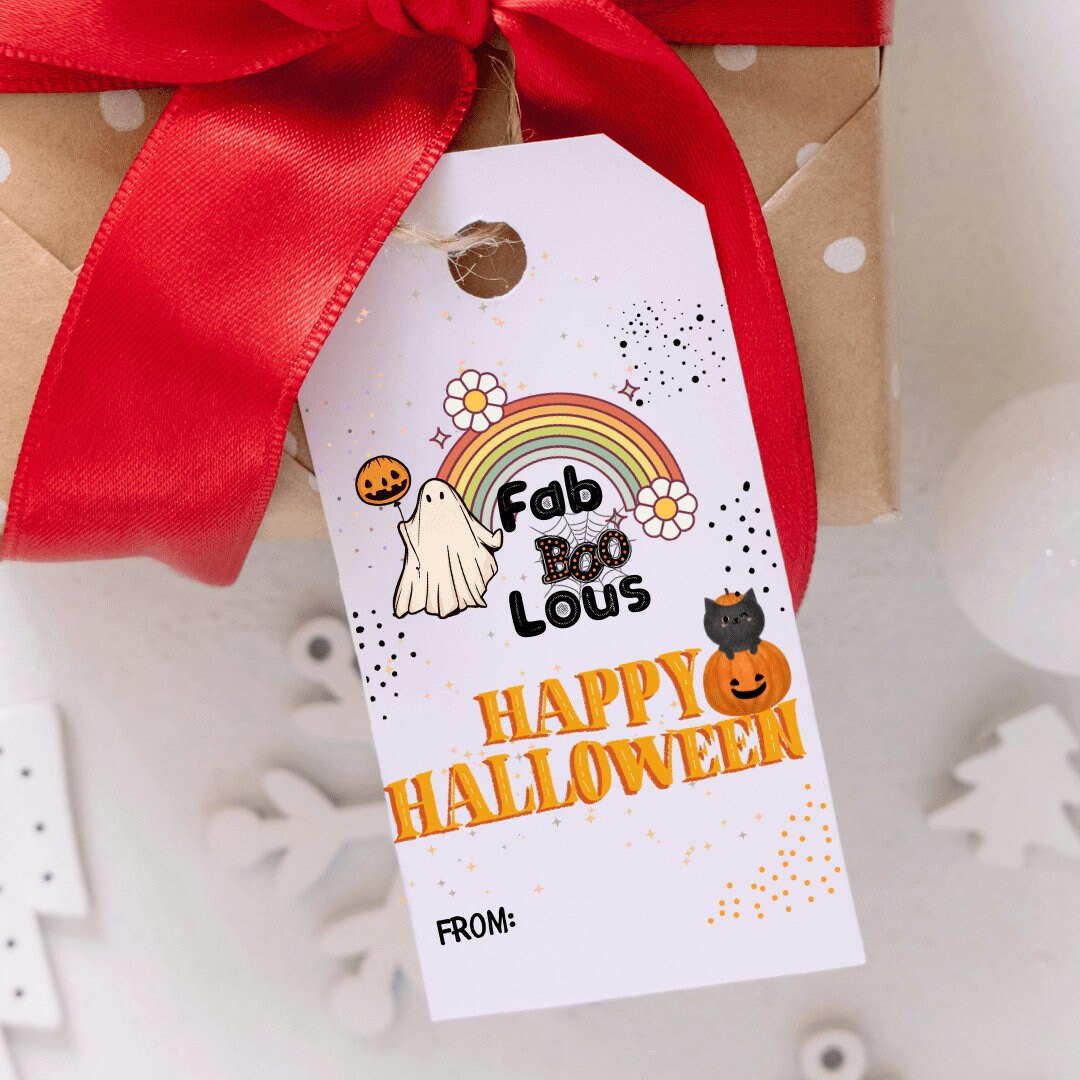 Retro Halloween Tag Printable Gift Tags Trick or Treat - Etsy