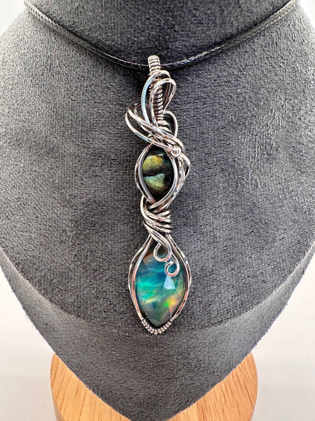 Spectrolite Aurora Opal Silver Pendant Sterling Silver Necklace Wire ...