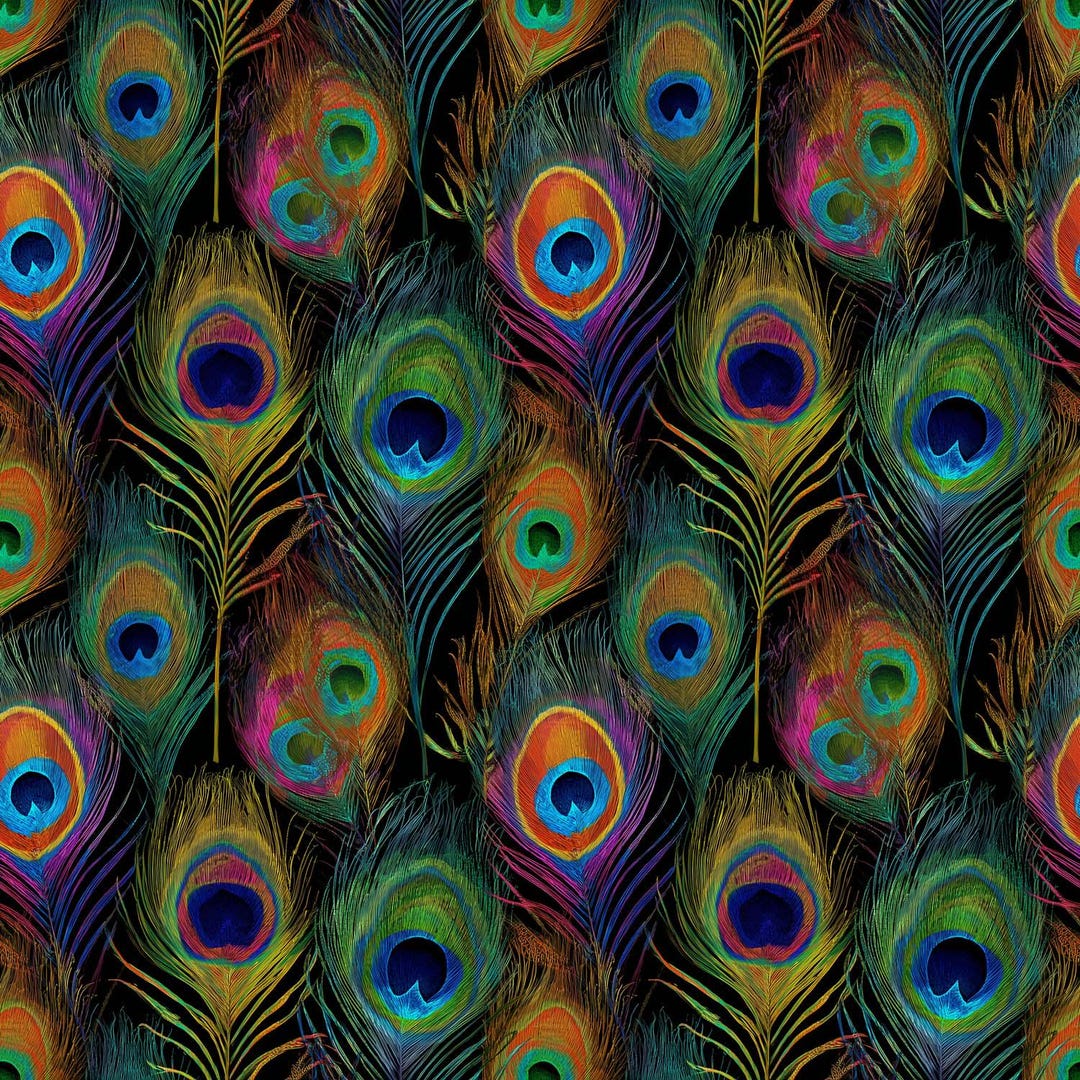 Exotic Peacock Feathers Seamless Pattern, Digital Paper, JPG, Printable ...