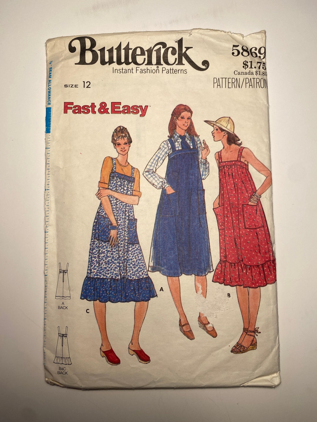 Butterick 5869 1979 Vintage Dress Sewing Pattern 1979 4 Views Size ...