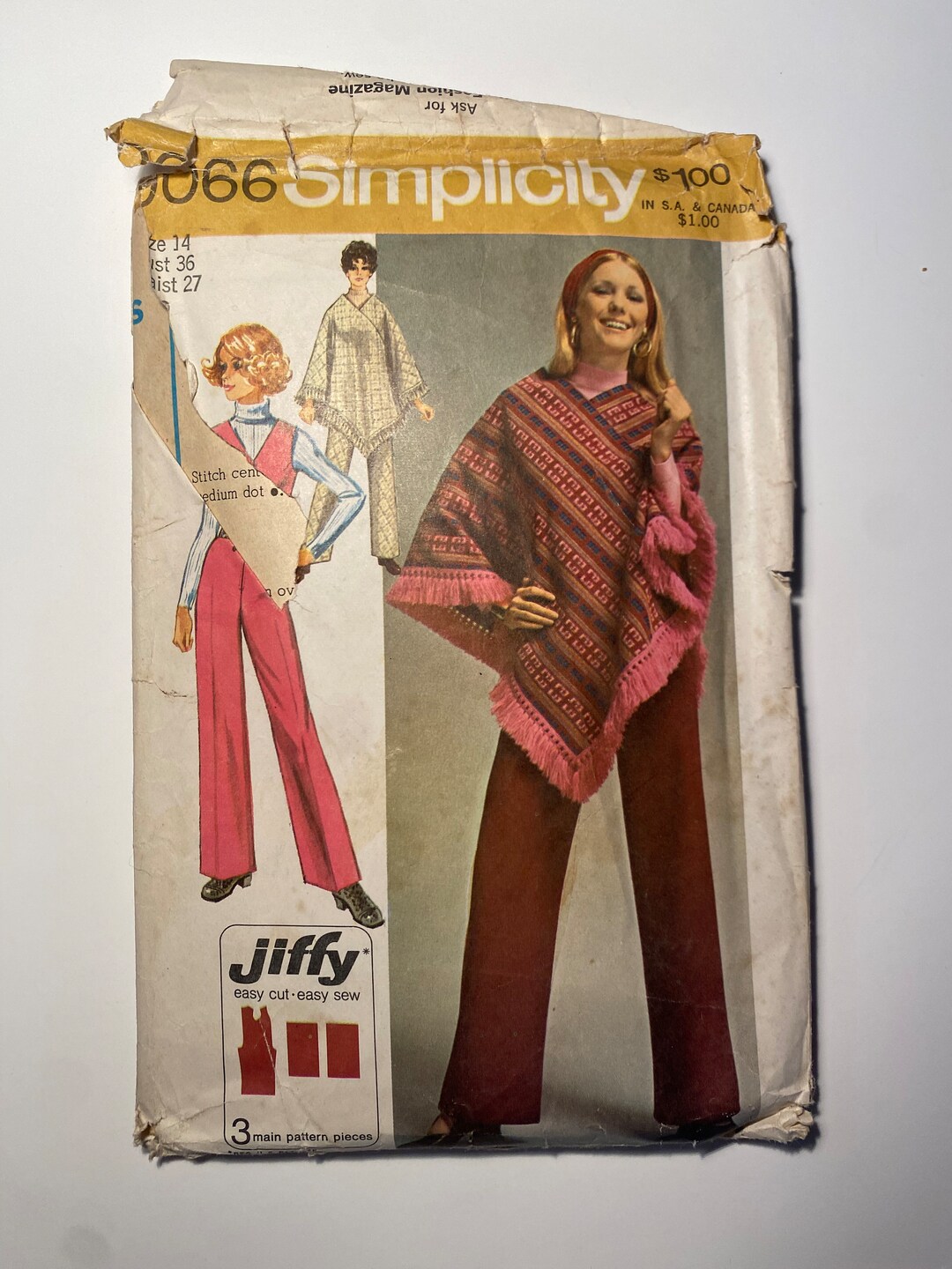 Simplicity 9066 Poncho Jumpsuit Vintage Sewing Pattern (1970) 34" Bust ...