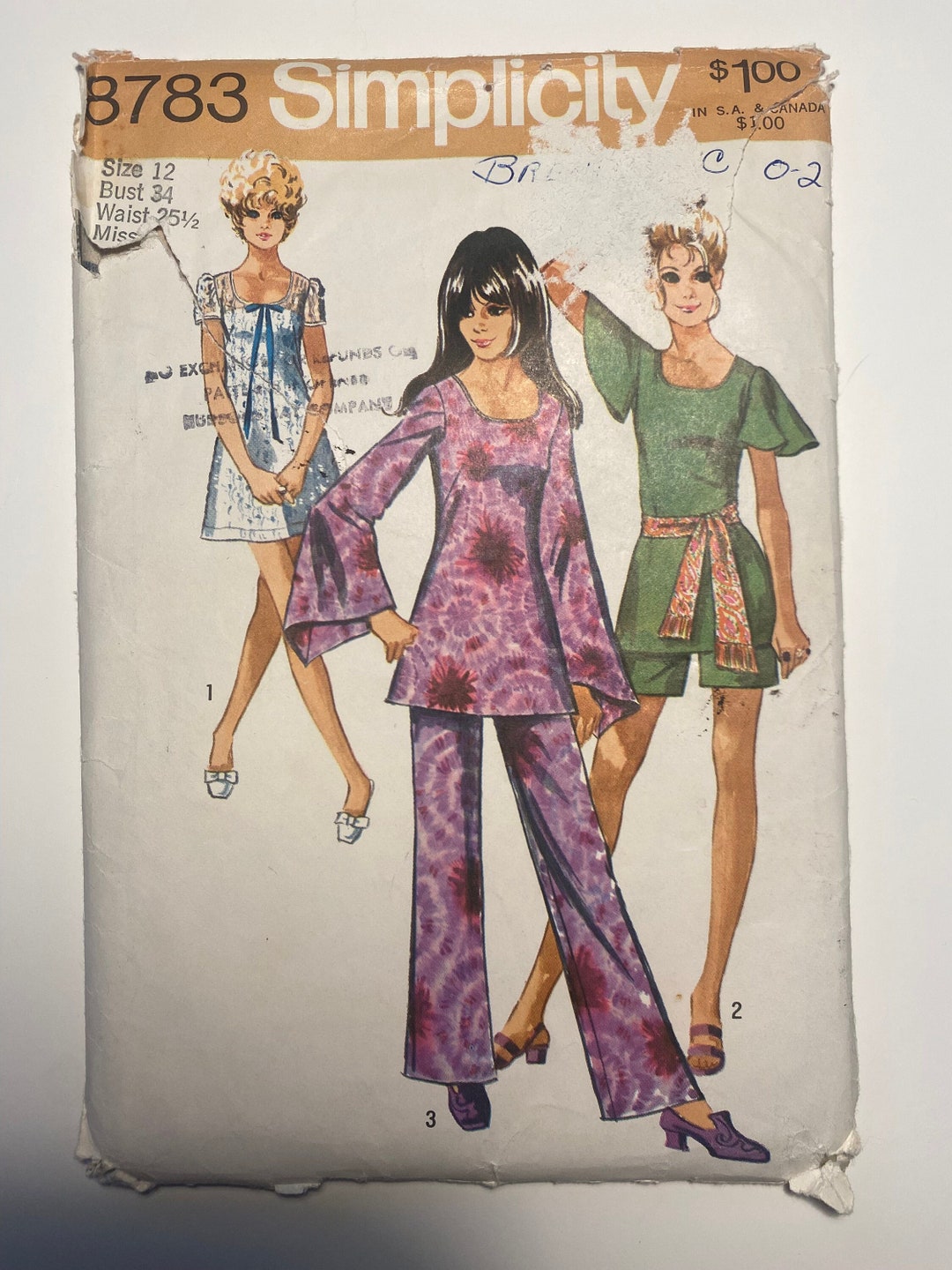 Simplicity 8783 Dress, Tunic and Pants Pattern (1970) - 34 Bust - Etsy