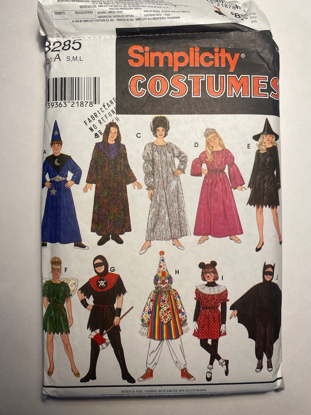 Children's Costume Sewing Pattern Package Simplicity - Etsy