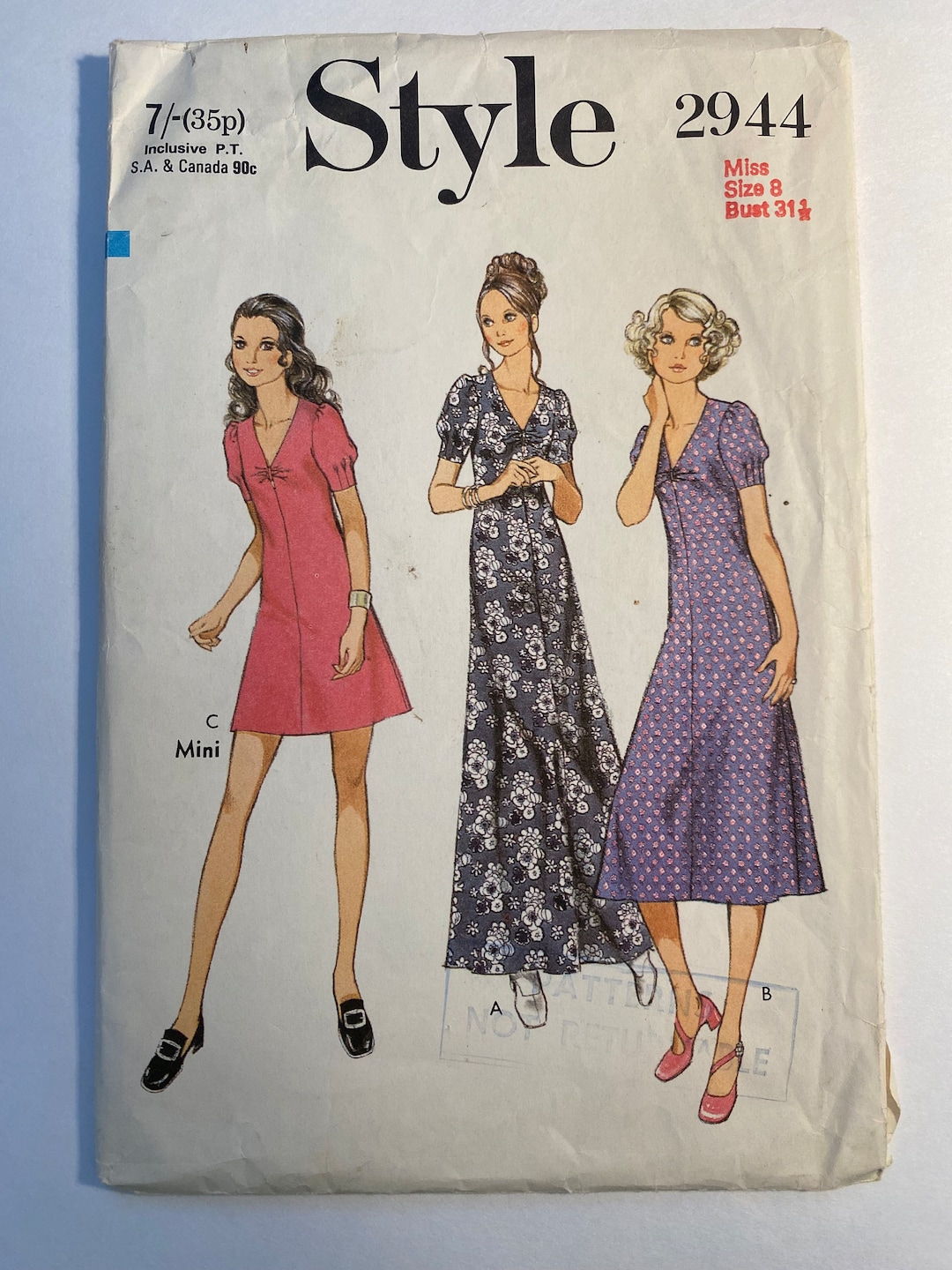 Style 2944 Mini/maxi Dress Sewing Pattern (1970) - Etsy