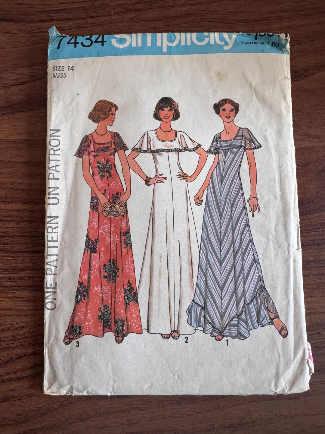 70s Maxi Cape Dress Sewing Pattern: Simplicity 7434, Flutter Sleeve (36 ...