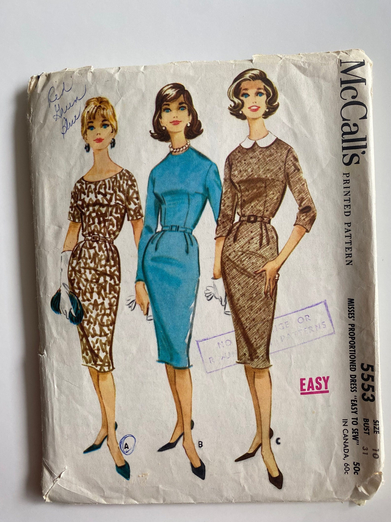 Mccall's 5553 Women's Dress Sewing Pattern (1960) 3 Views - Etsy