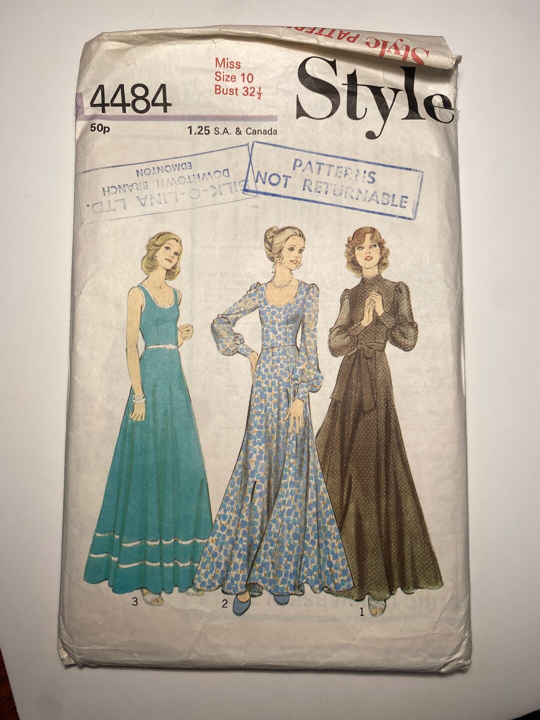 Style 4484 Vintage Formaldress Sewing Pattern 1973 Long Sleeve With Bow ...