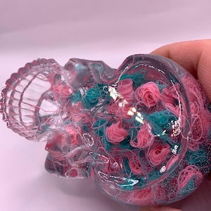 Pink and Cyan Colored Squiggly Skull | PLA Infused Resin Skull, One of ...