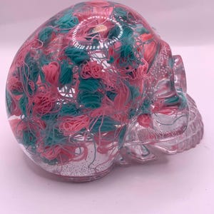 Pink and Cyan Colored Squiggly Skull | PLA Infused Resin Skull, One of ...