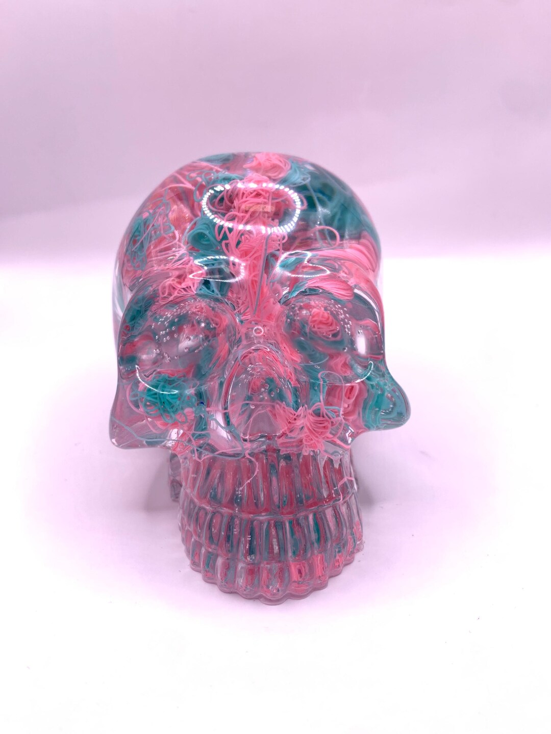 Pink and Cyan Colored Squiggly Skull | PLA Infused Resin Skull, One of ...