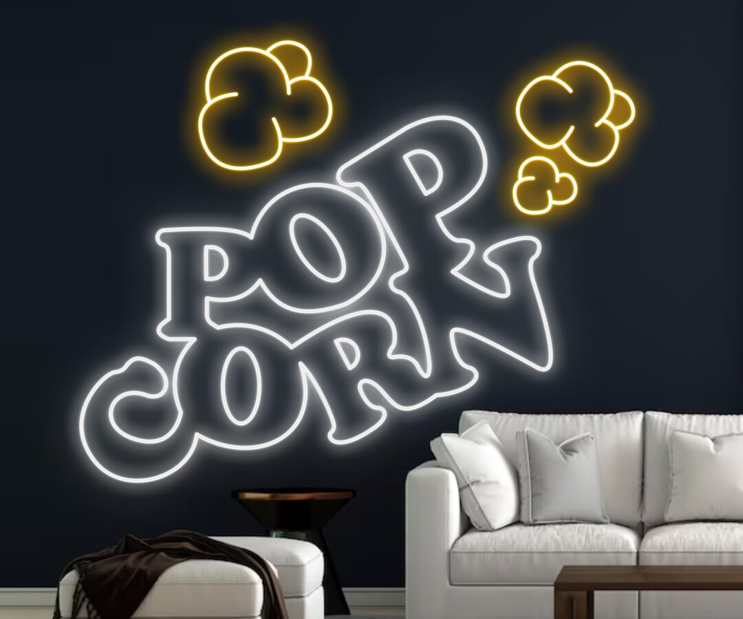 Popcorn Neon Sign Movie Night Led Light Popcorn Cinema - Etsy