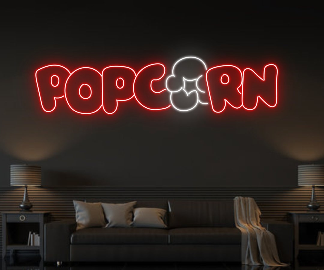 Popcorn Neon Sign Movie Night Led Light Popcorn Cinema - Etsy