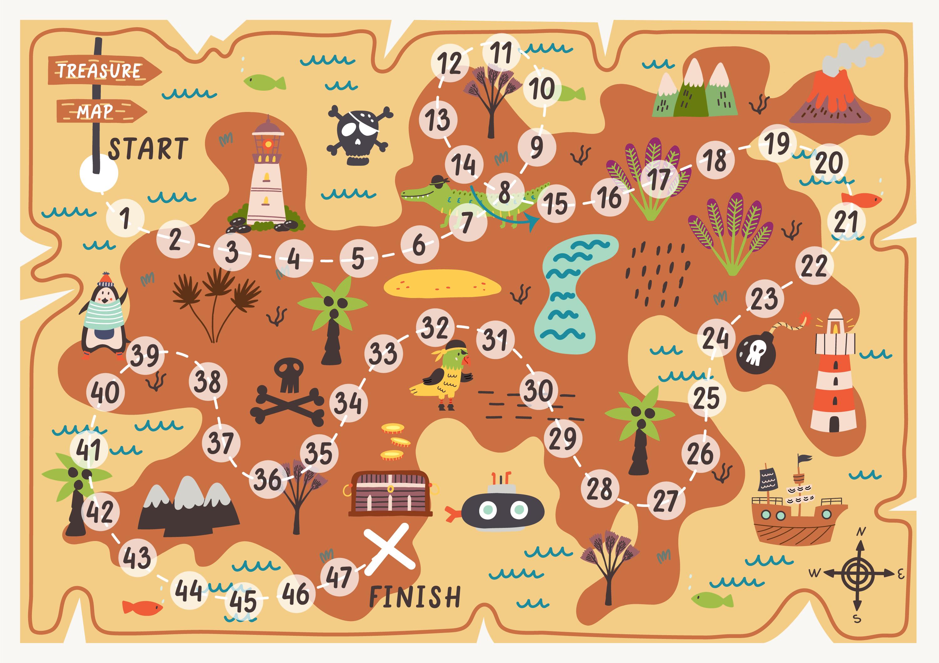 Treasure Hunt Map Printable Board Game | Pirate Theme Game for Kids ...