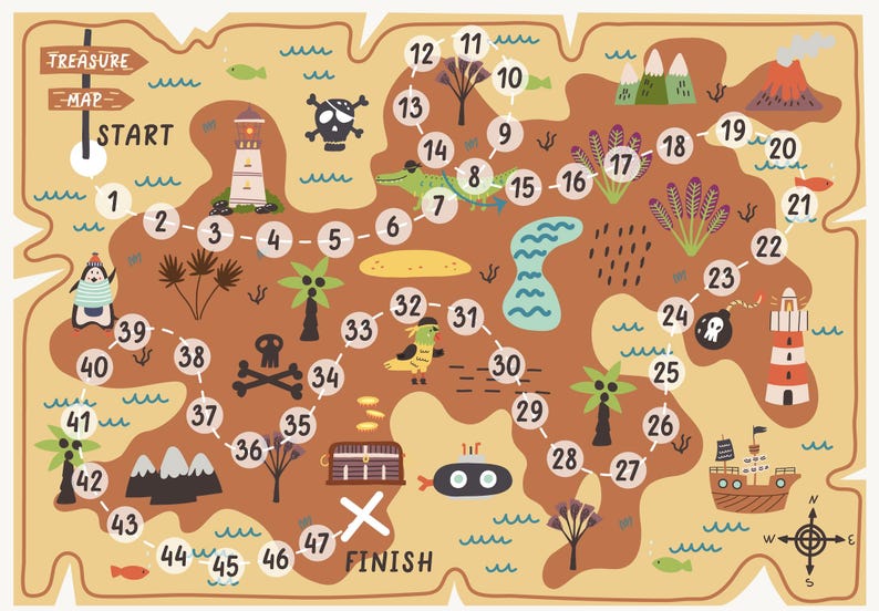 Treasure Hunt Map Printable Board Game | Pirate Theme Game for Kids ...