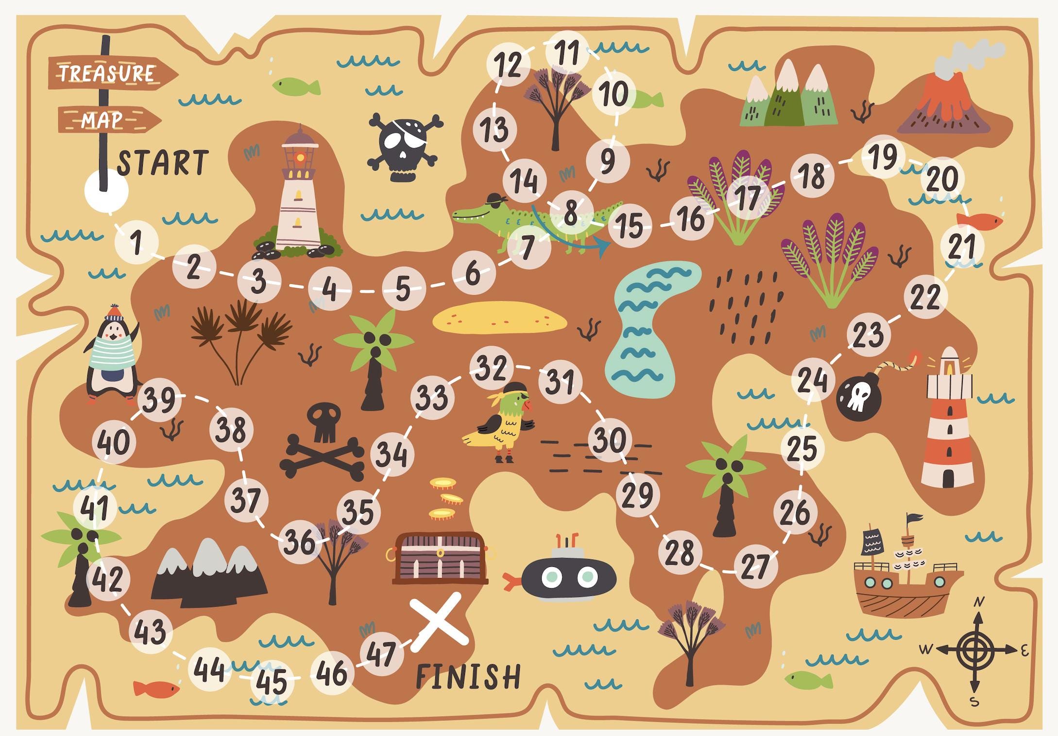 Treasure Hunt Map Printable Board Game | Pirate Theme Game for Kids ...
