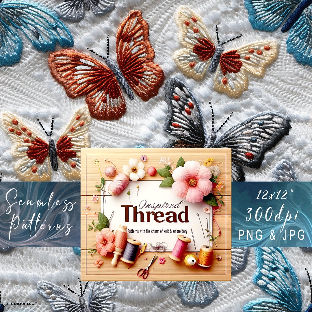 Instant Download, Butterfly Faux Embroidery, Seamless Pattern, Digital ...