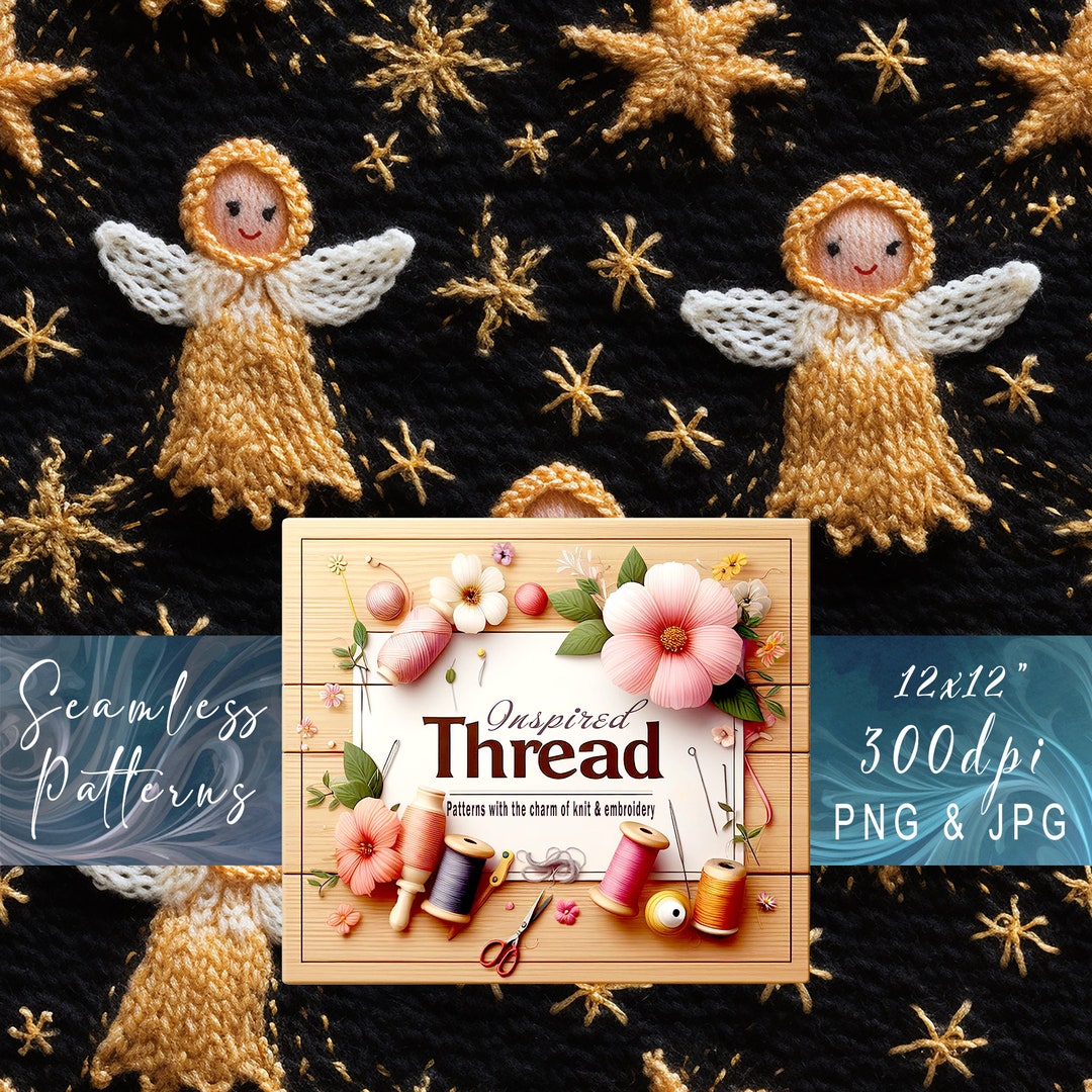 Gold Knit Angels Seamless Pattern, Christmas Pattern Repeat Holiday ...