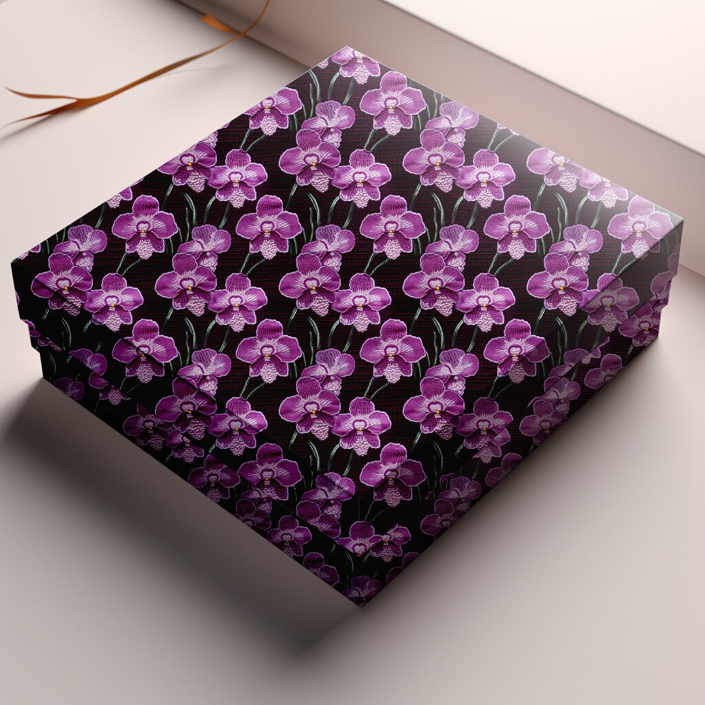 Purple Orchid Embroidery Seamless Digital Pattern, Instant Download ...