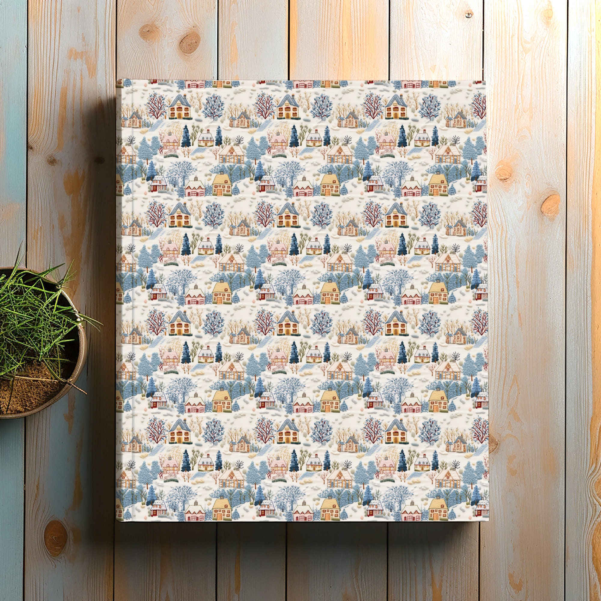 Winter Village Seamless Pattern, Christmas Faux Embroidery, Holiday ...