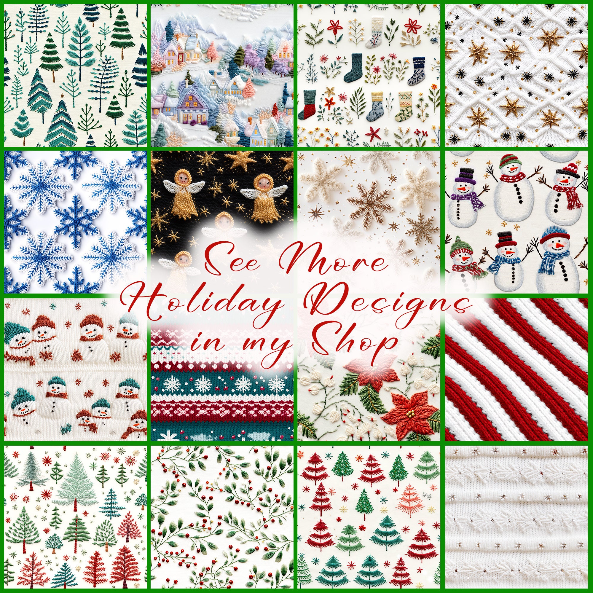 Winter Village Seamless Pattern, Christmas Faux Embroidery, Holiday ...