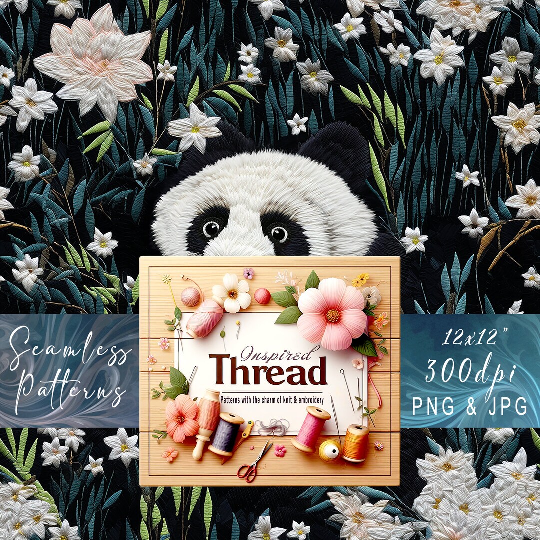 Instant Download, Panda Faux Embroidery, Seamless Pattern, Digital ...