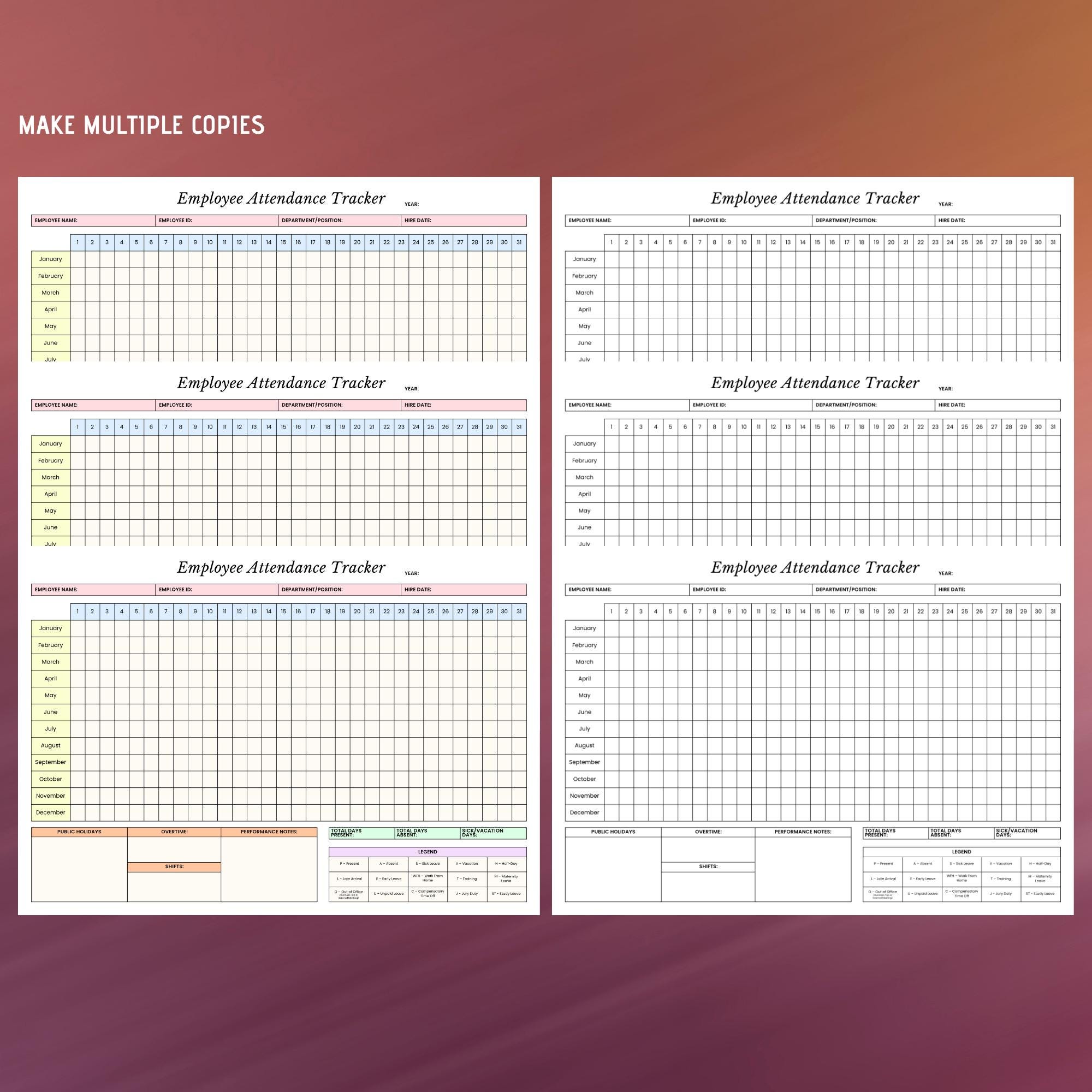 Yearly Employee Attendance Tracker: Printable HR Log (PDF Template) - Etsy