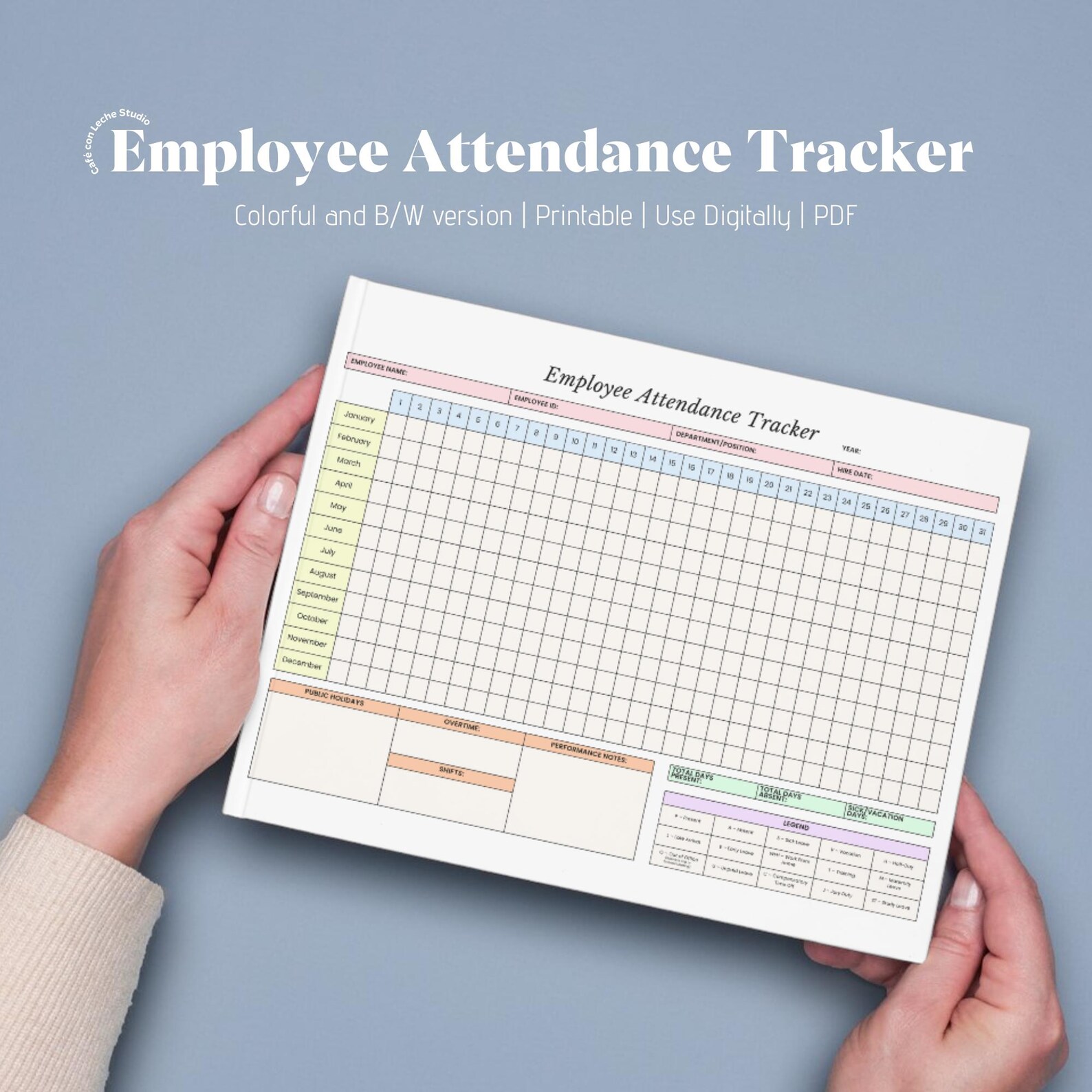 Yearly Employee Attendance Tracker | Printable PDF Template ...